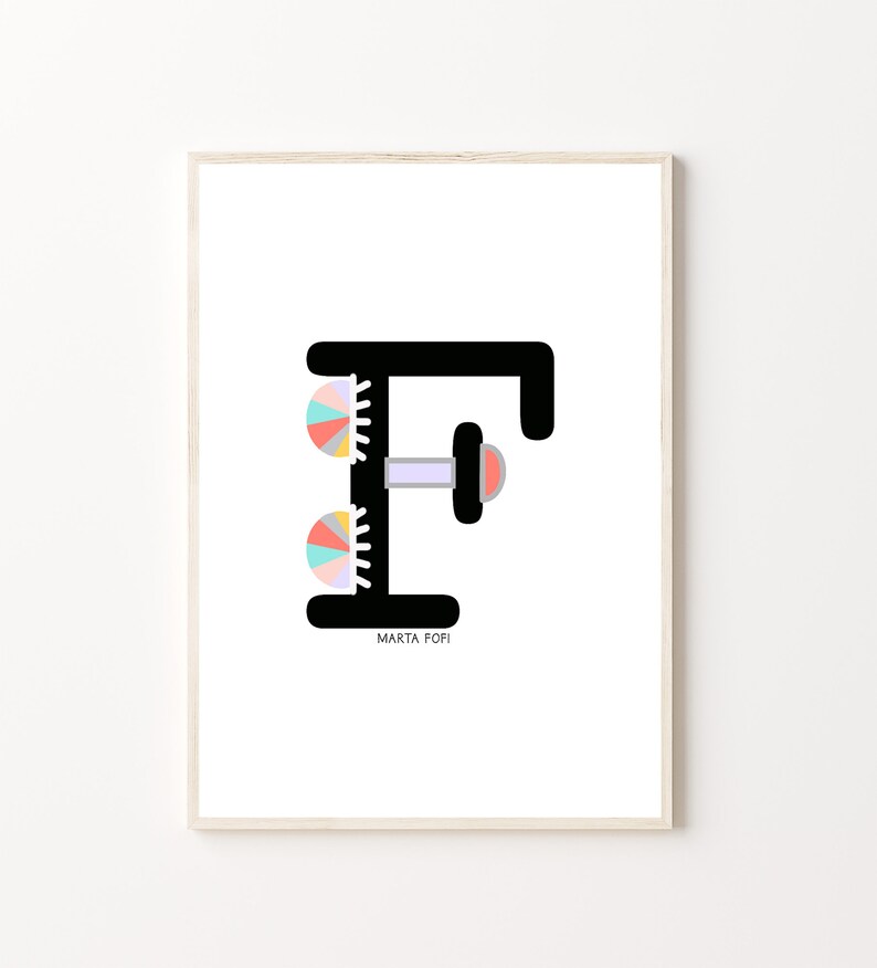 Alphabet Letter f, Printable Letter Art Poster, Funny Typography ...