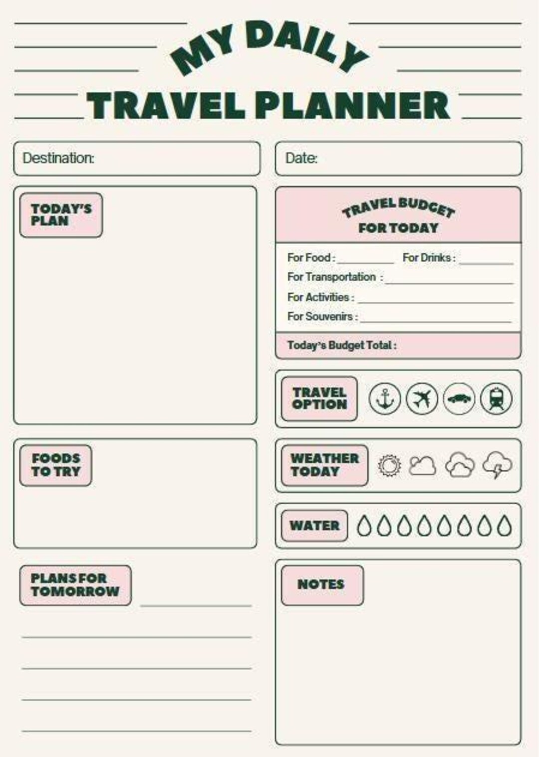Daily Travel Planner PDF | Printable Trip Itinerary| Travel Schedule ...