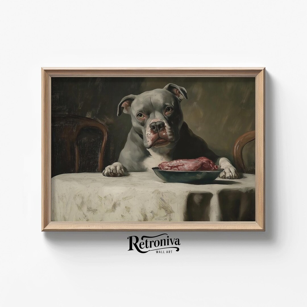 Dog Staring at Food Scene Vintage Animal Wall Art | Muted Animal ...