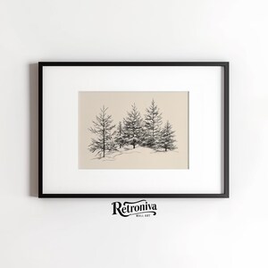 Snowy Pine Tree Vintage Sketch Art Print | Christmas Pine Forest Sketch ...