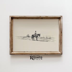 Lone Cowboy on Horse Digital Western Wall Art | Southwestern Art ...