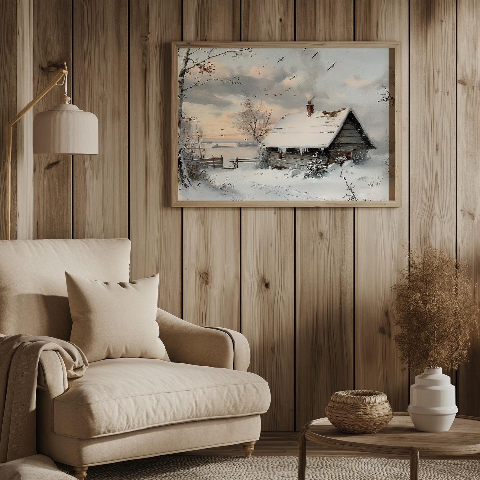 Rustic Snowy Country Cottage Winter Landscape Vintage Painting | Winter ...