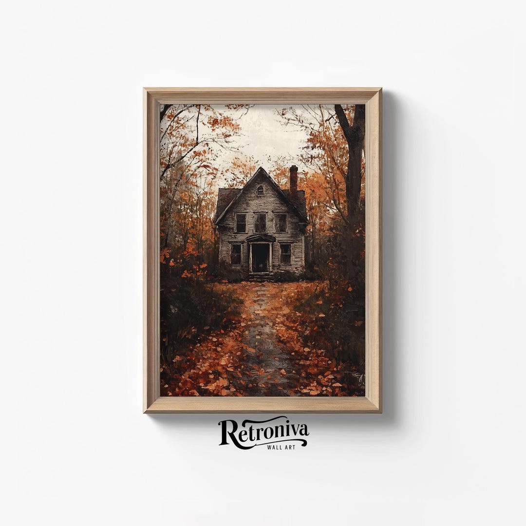 Moody Fall Cottagecore Autumn Landscape Vintage Oil Painting | Rustic ...