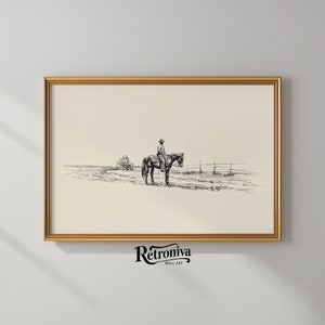 Lone Cowboy on Horse Digital Western Wall Art | Southwestern Art ...