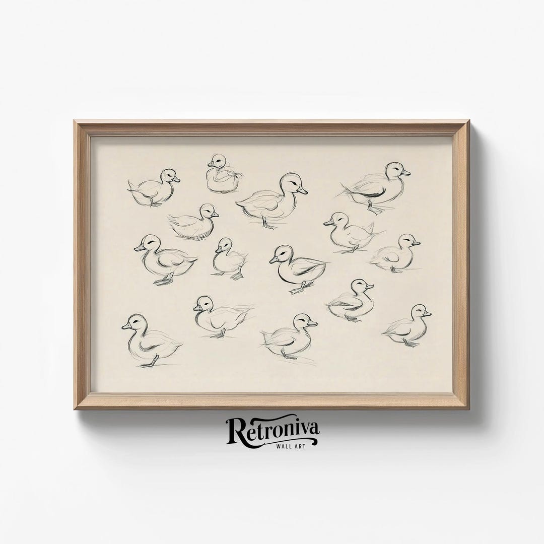 Vintage Ducks Sketch Drawing Neutral Nursery Wall Art | Animal Sketch ...
