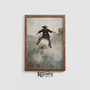 Cowbow Riding a Grumpy Horse Antique Western Wall Art Pair | Set of 2 ...
