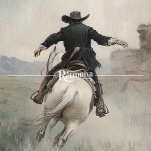 Cowbow Riding a Grumpy Horse Antique Western Wall Art Pair | Set of 2 ...