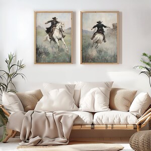 Cowbow Riding a Grumpy Horse Antique Western Wall Art Pair | Set of 2 ...