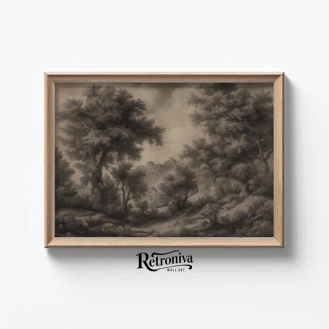 Oak Tree Etching Drawing Vintage Sketch Wall Art | Rustic Forest Art ...