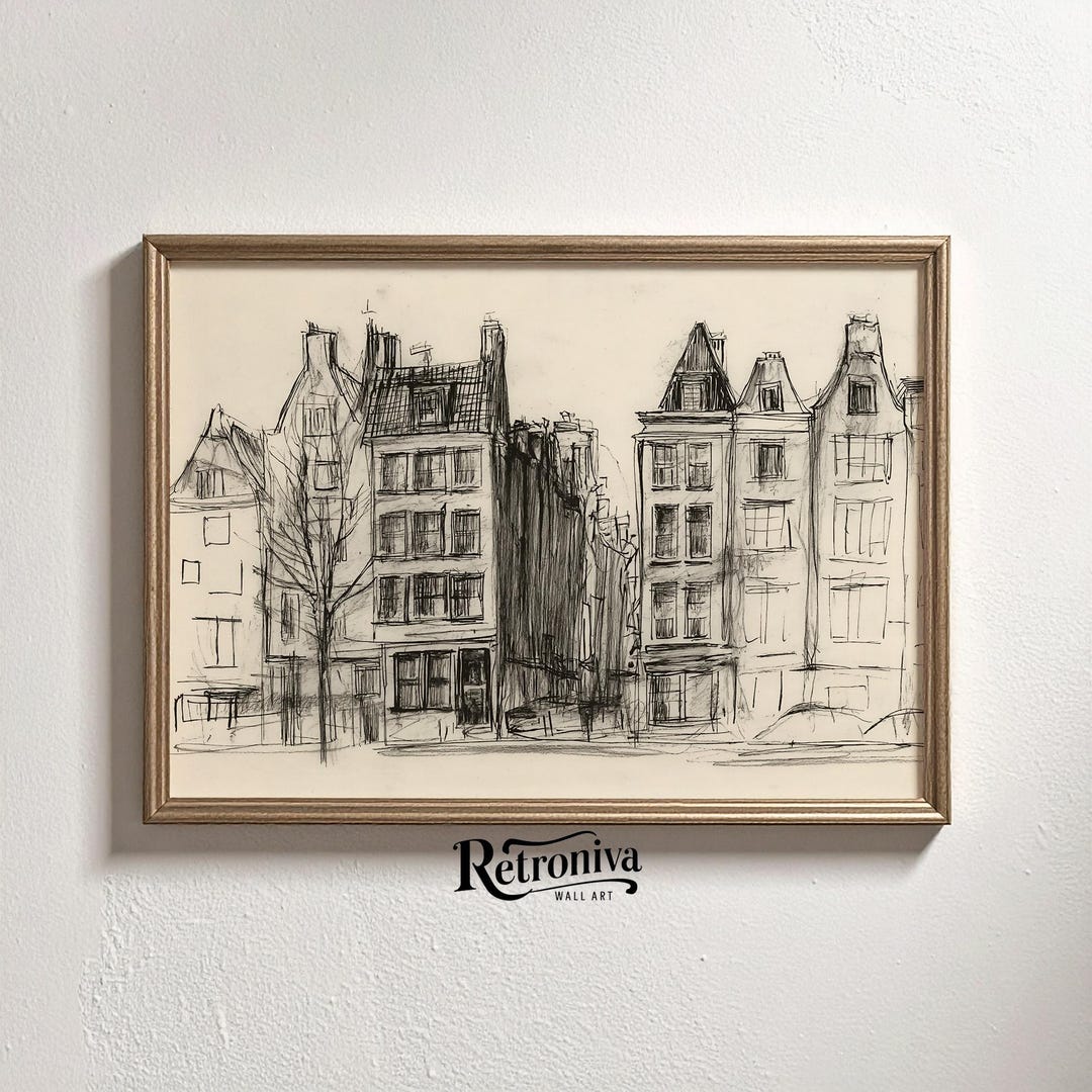 Minimalist Cityscape Sketch Wall Art | Urban Architecture Line Drawing Charcoal Art Print ...