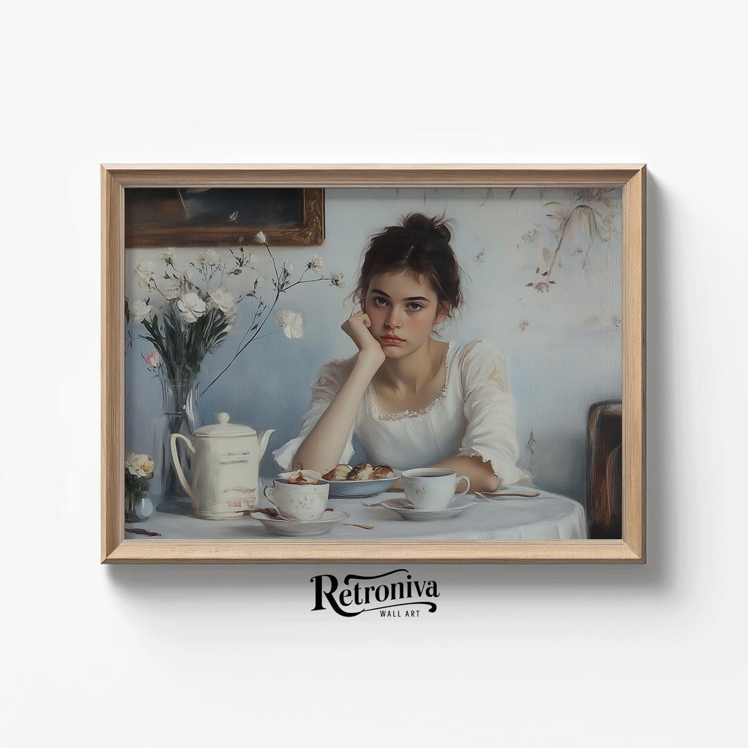 Bored Girl in Breakfast Vintage Victorian Woman Portrait Painting ...