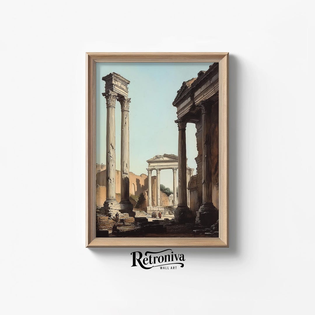 Ancient City Architecture Landscape Vintage Painting | Roman Ruins Art ...
