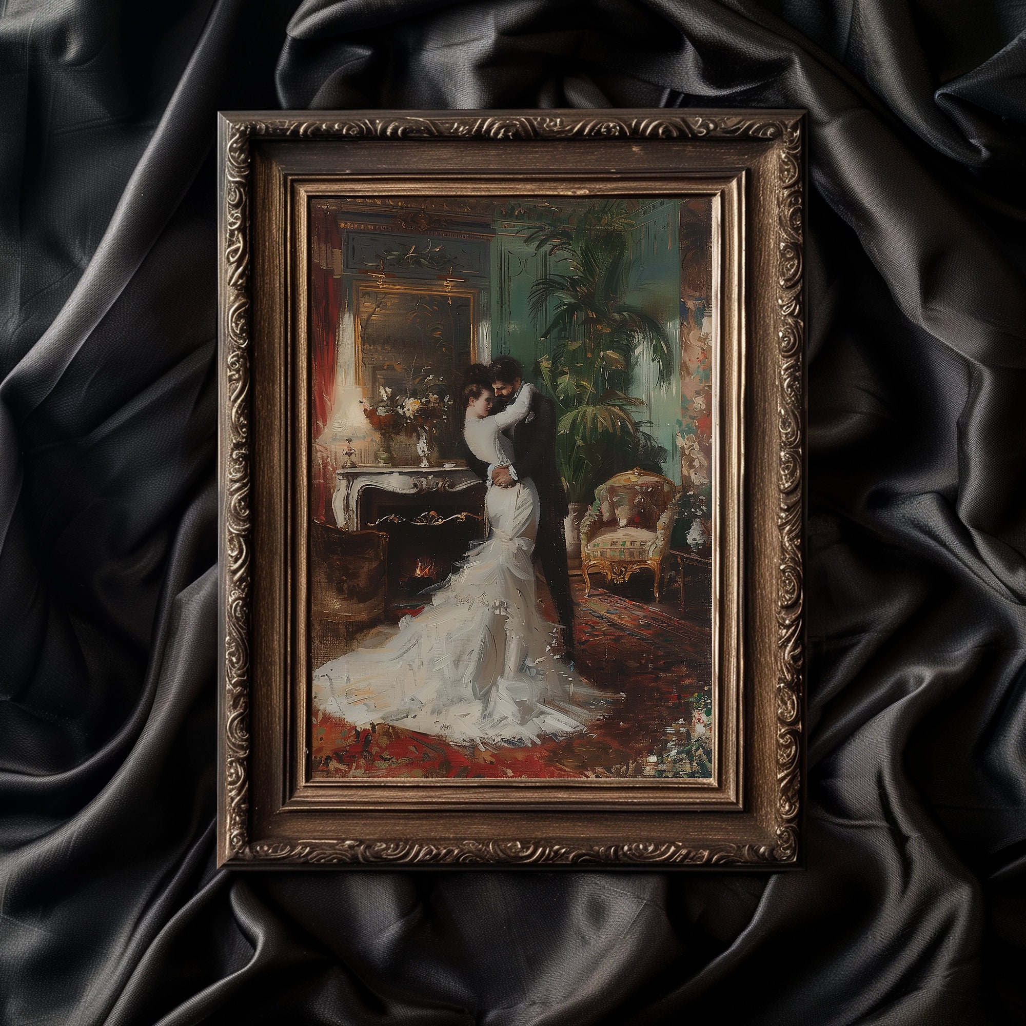 Bride and Groom Vintage Couple Art Print | Romantic Couple Oil Painting ...