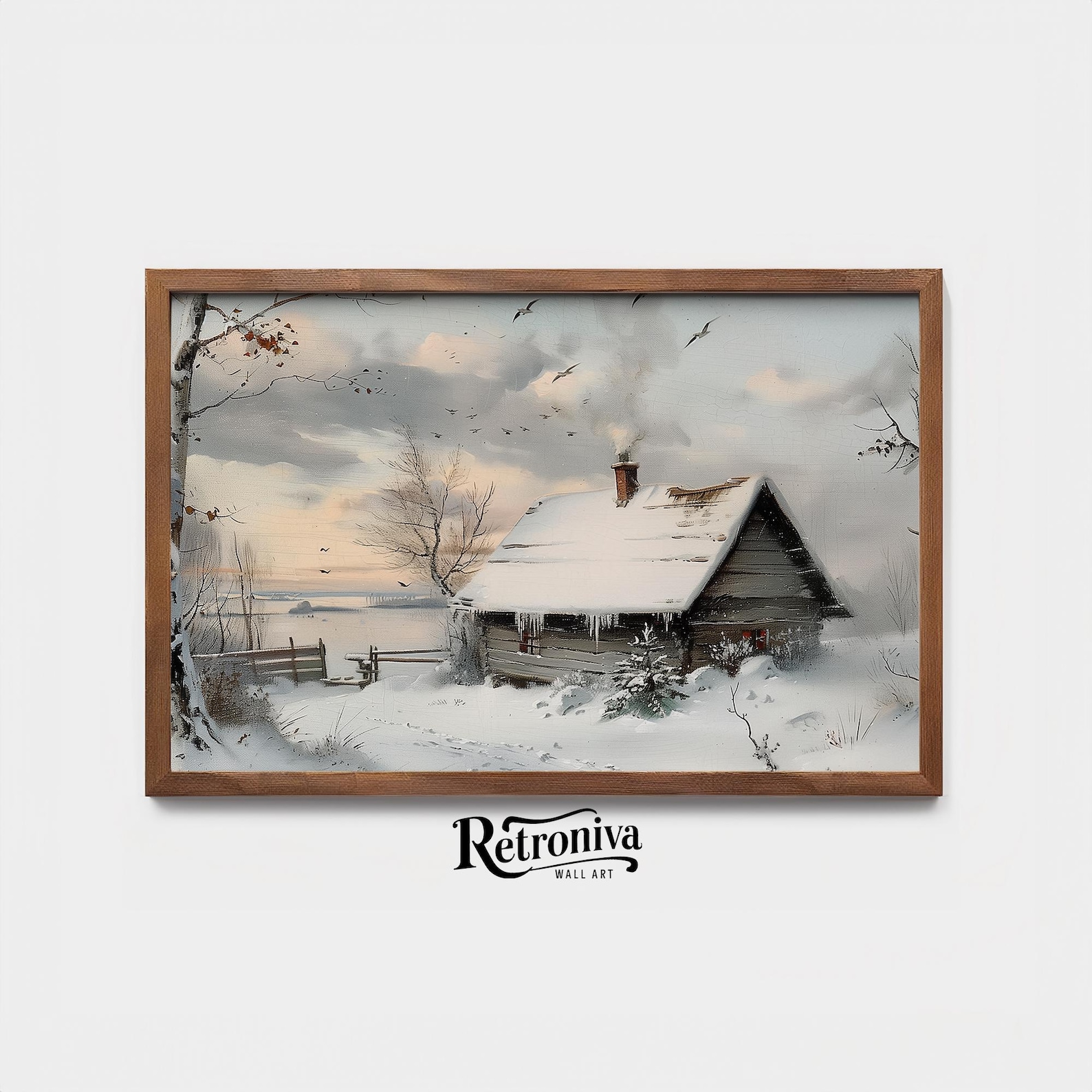 Rustic Snowy Country Cottage Winter Landscape Vintage Painting | Winter ...