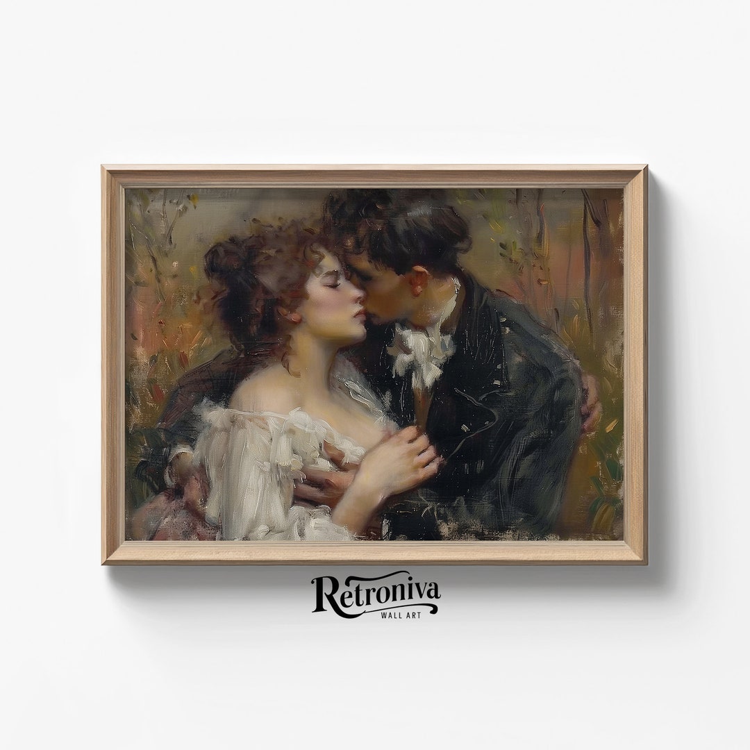 Couple in Love Vintage Oil Painting | Loving Couple Romantic Print ...