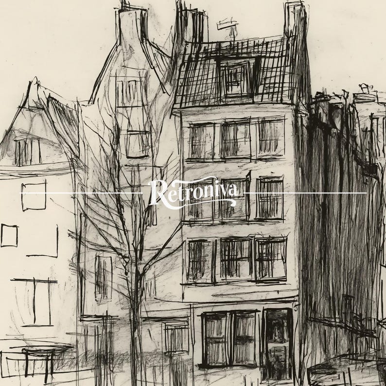 Minimalist Cityscape Sketch Wall Art | Urban Architecture Line Drawing Charcoal Art Print ...