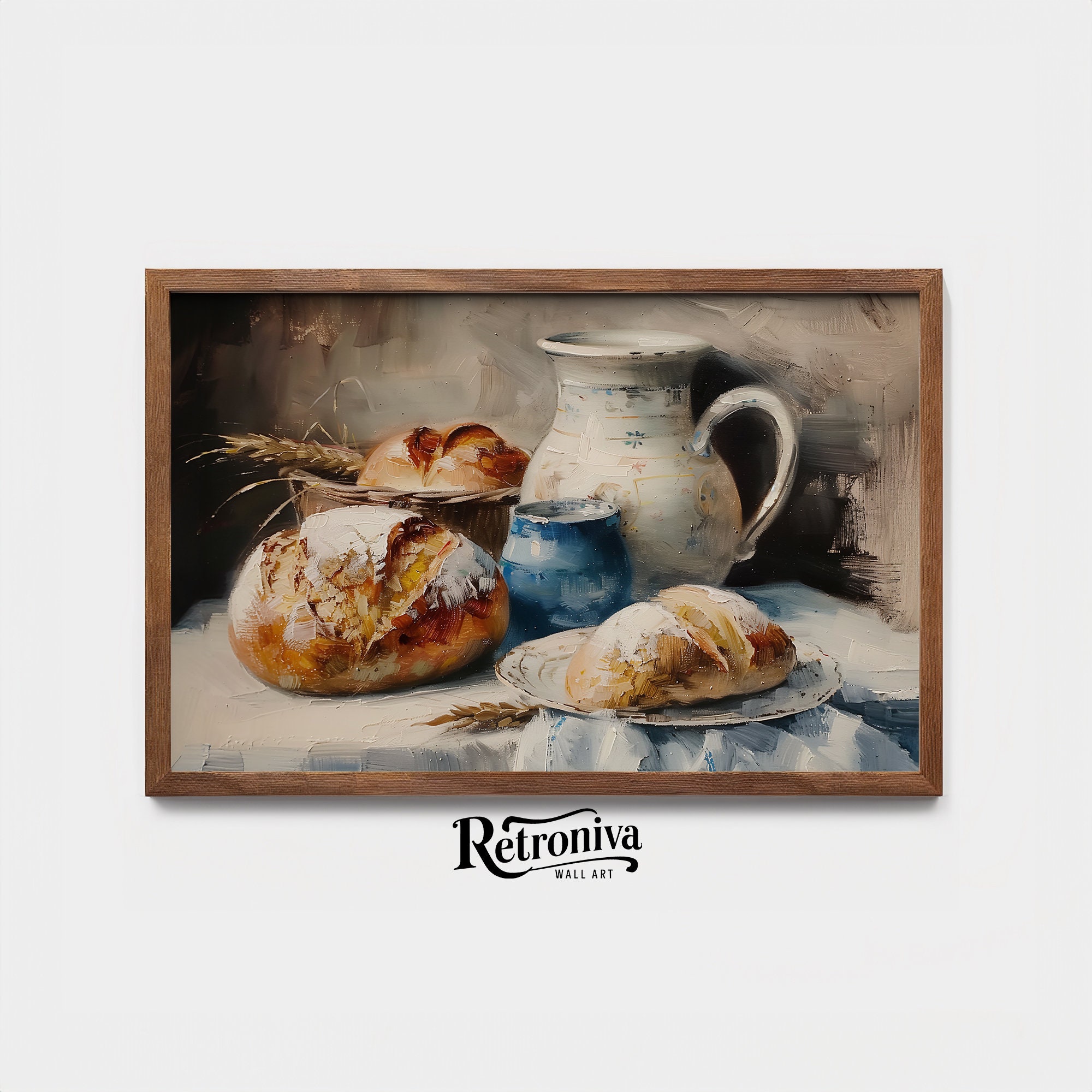 Vintage Bread and Milk Still Life Country Kitchen Wall Art | Sourdough ...