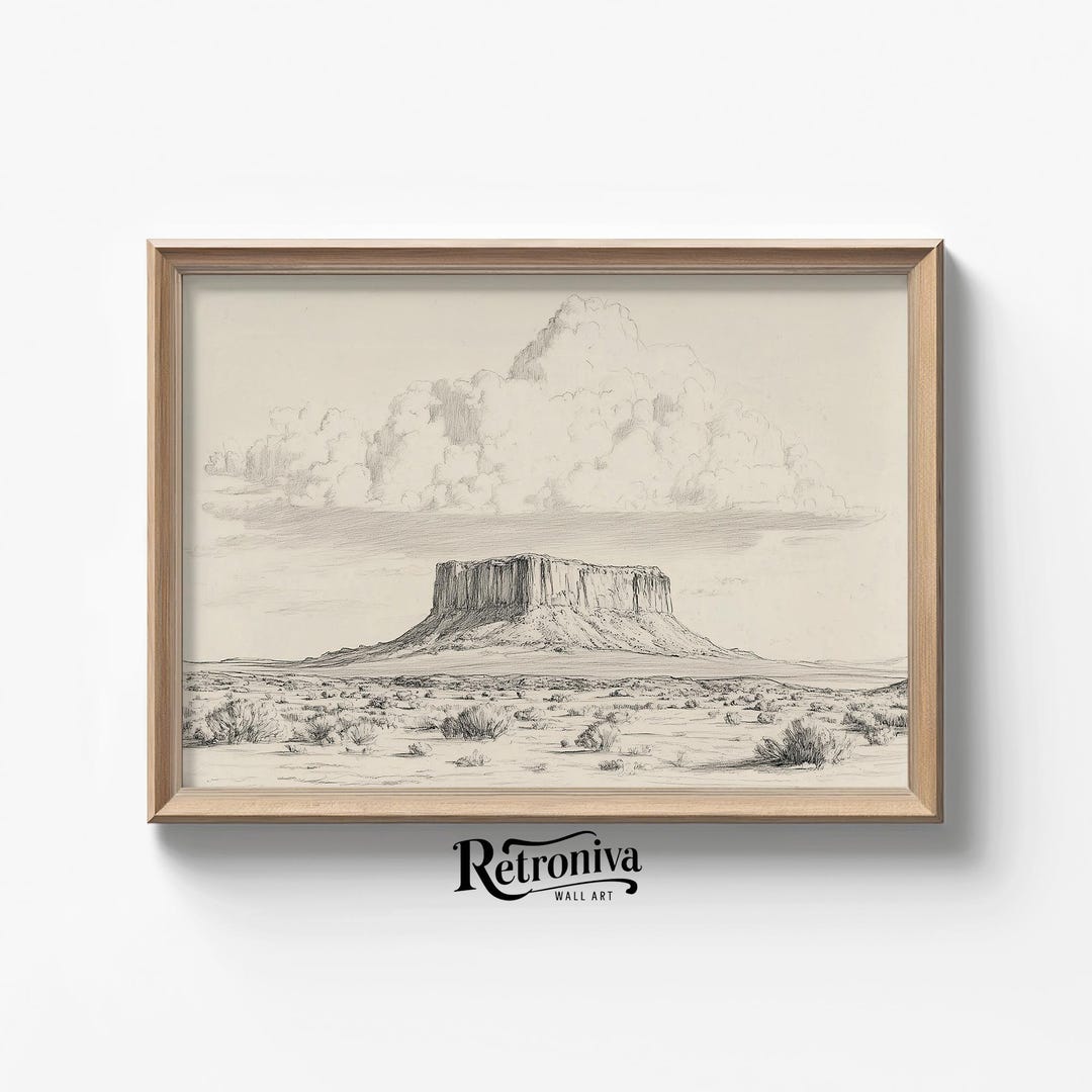 Arizona Desert Landscape Vintage Country Sketch Art Print | Monument Valley Drawing Western Wall ...