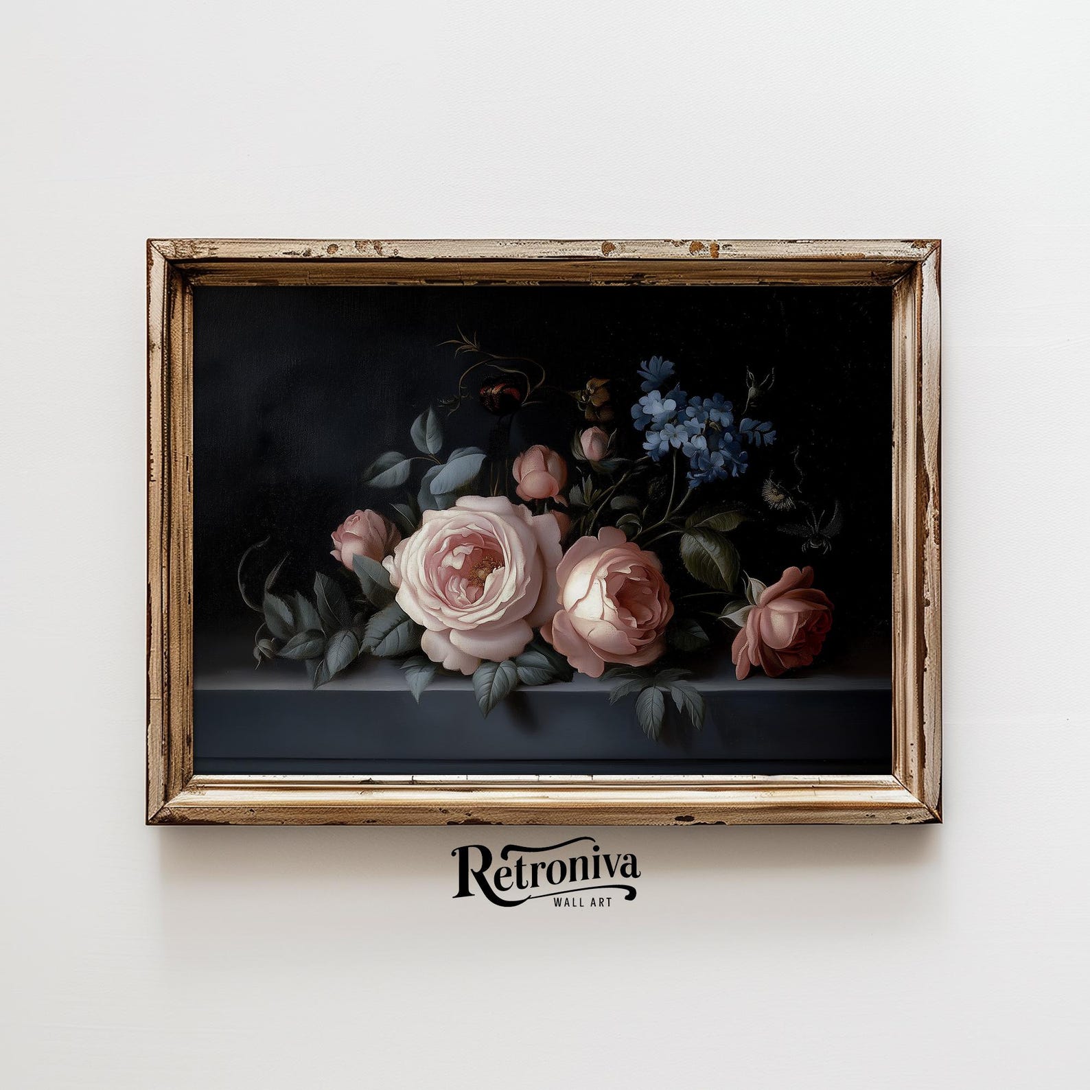 Antique Roses Still Life Vintage Oil Painting | Moody Flower Art Print ...