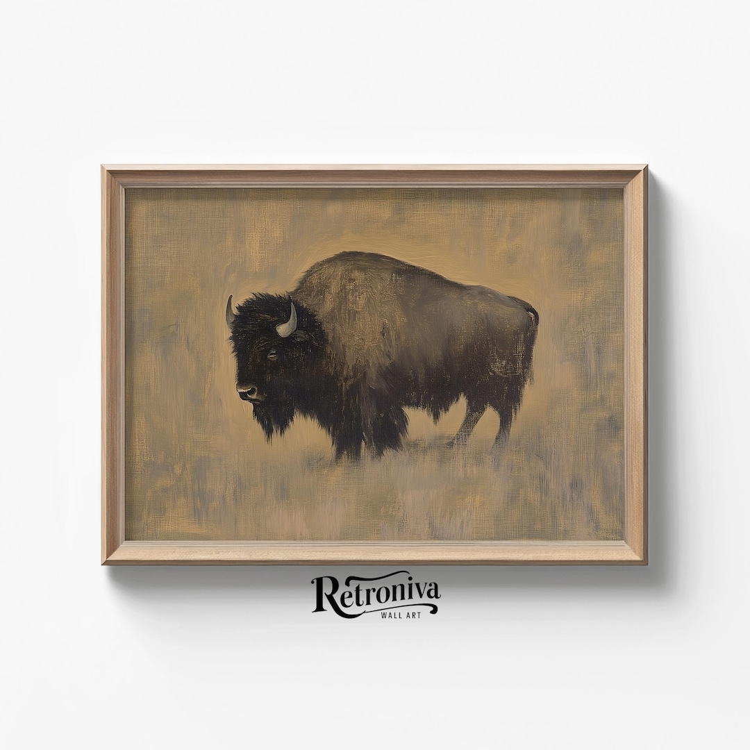 Antique Bison Art Print Vintage Animal Painting | Buffalo Art Rustic ...