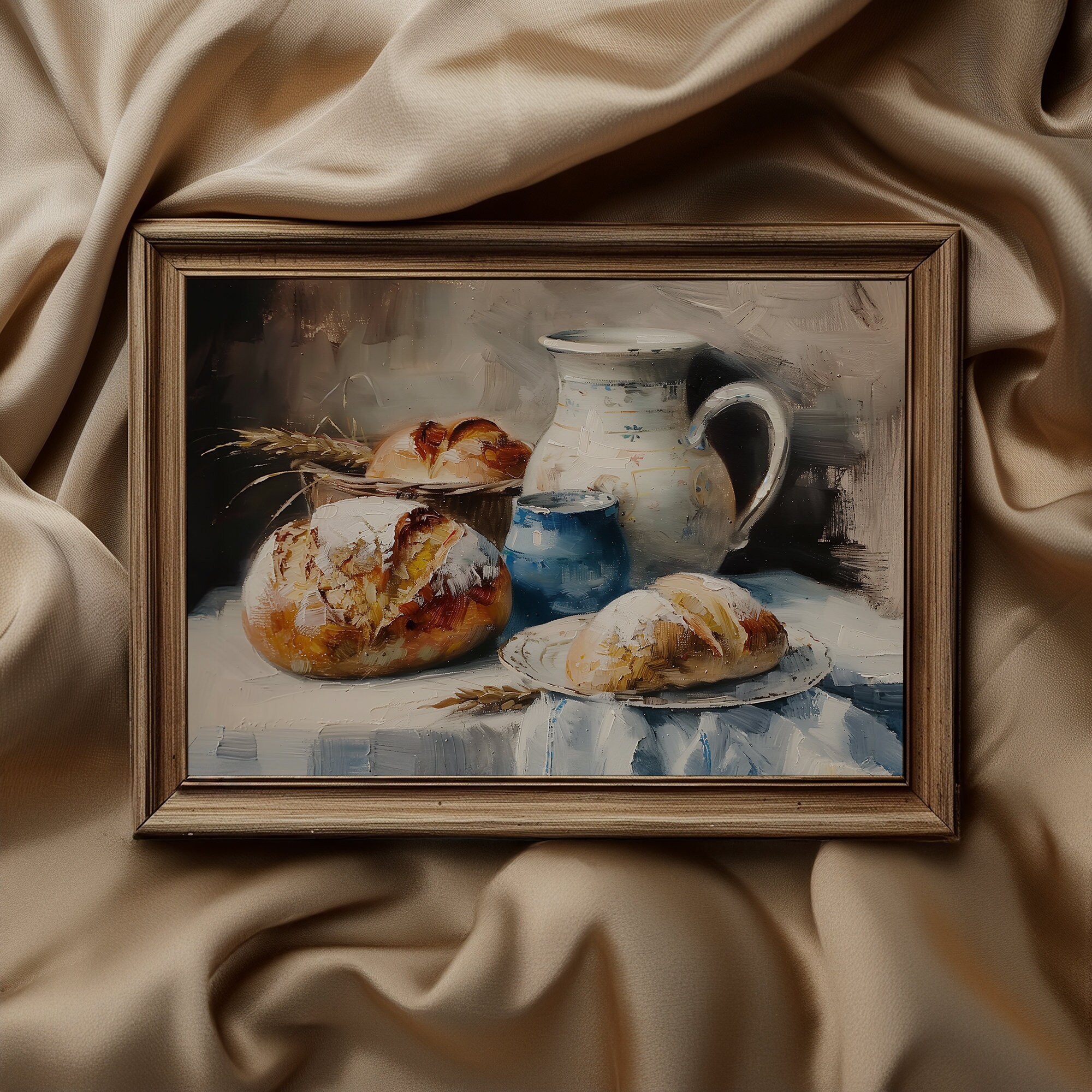 Vintage Bread and Milk Still Life Country Kitchen Wall Art Sourdough ...