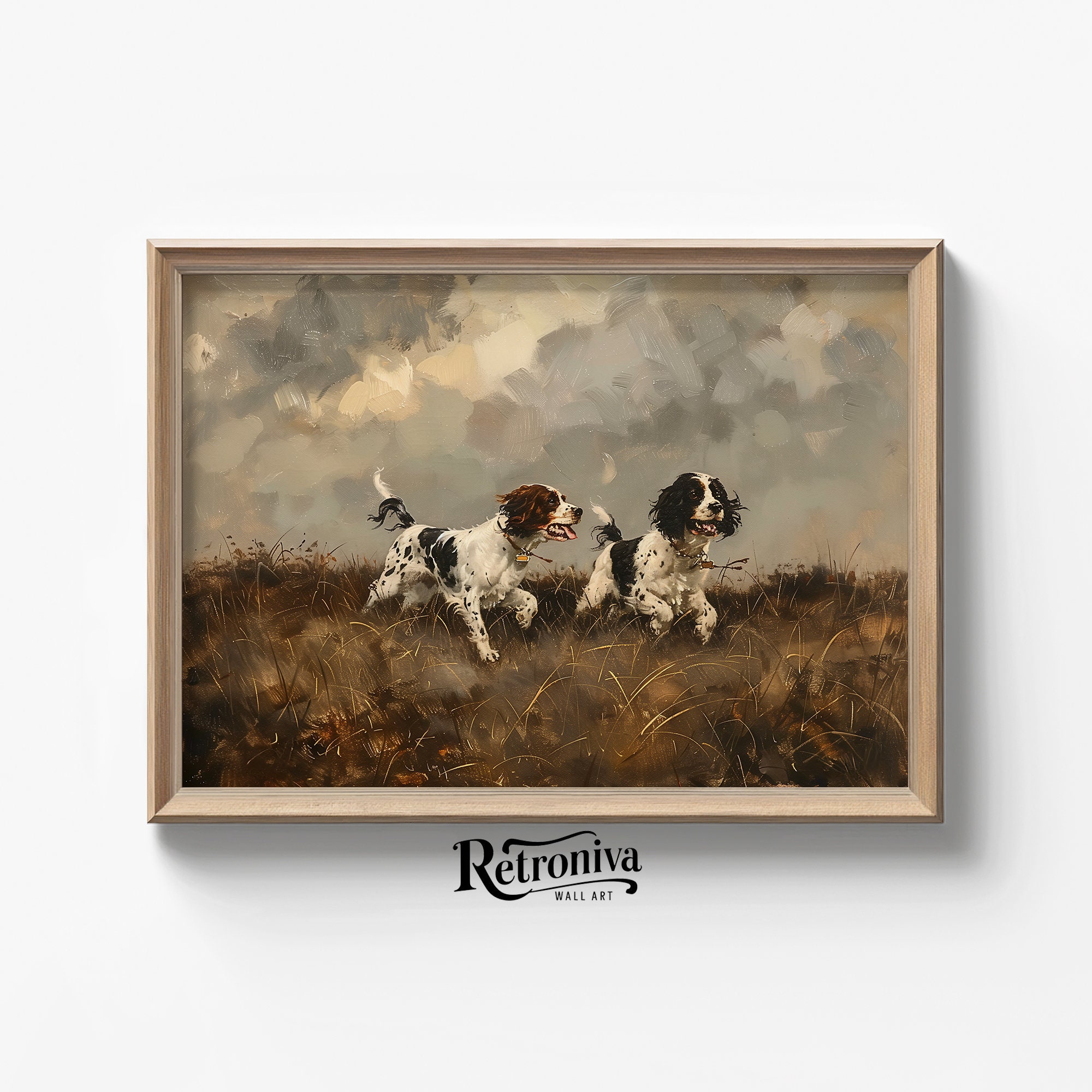English Spaniels Hunting Dog Vintage Oil Painting Animal Wall Decor Dog ...