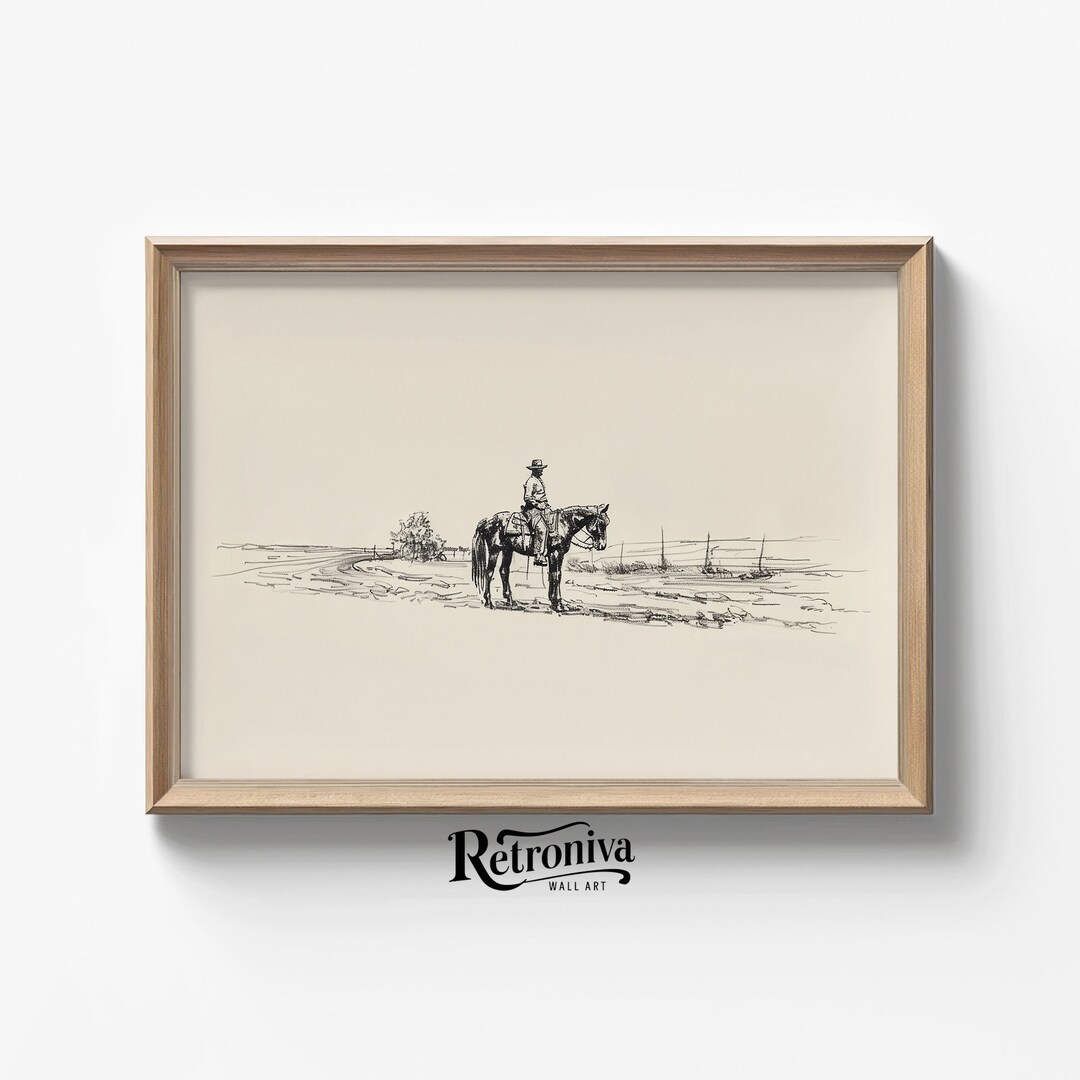 Lone Cowboy on Horse Digital Western Wall Art | Southwestern Art ...