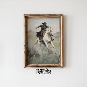 Cowbow Riding a Grumpy Horse Antique Western Wall Art Pair | Set of 2 ...