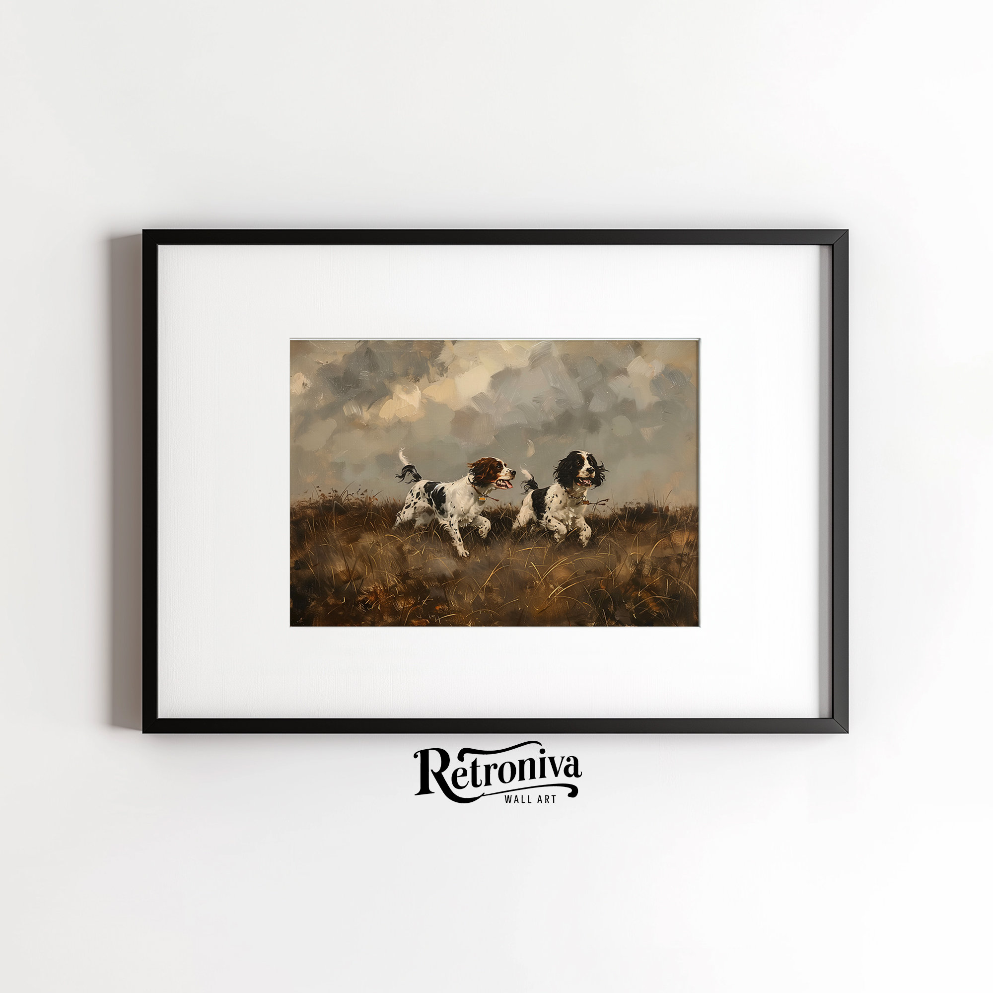 English Spaniels Hunting Dog Vintage Oil Painting Animal Wall Decor Dog ...