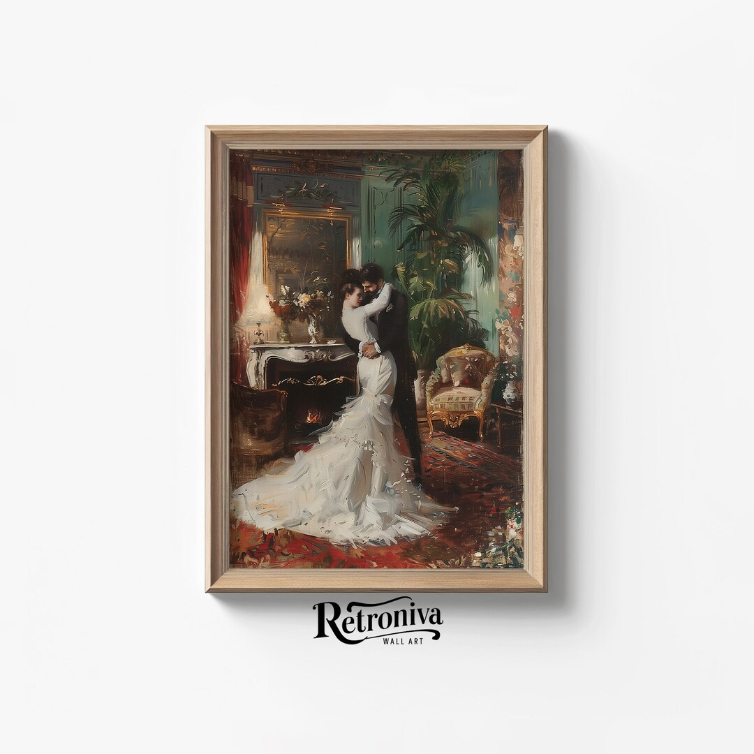 Bride and Groom Vintage Couple Art Print | Romantic Couple Oil Painting ...