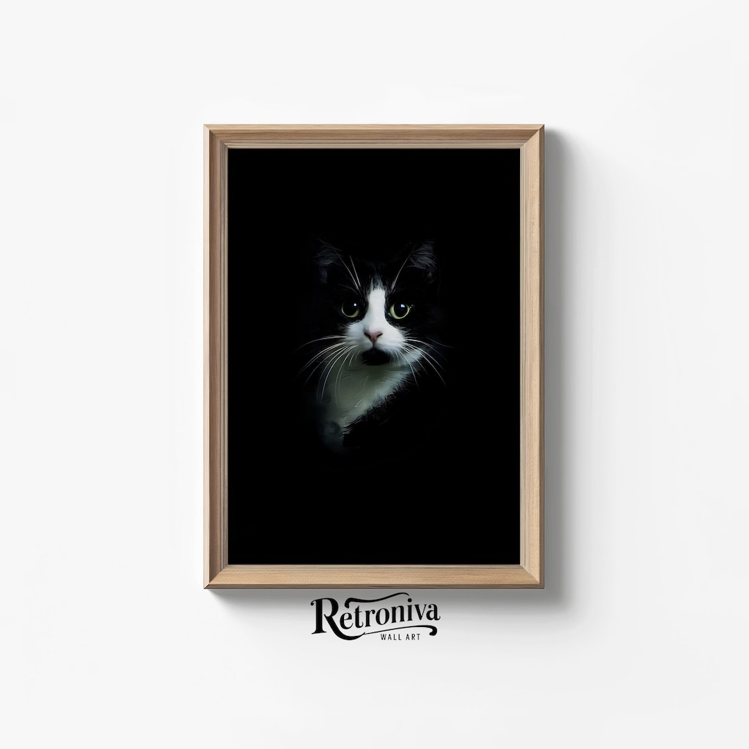 Tuxedo Cat Portrait Wall Art | Pet Portrait Animal Oil Painting | Black ...