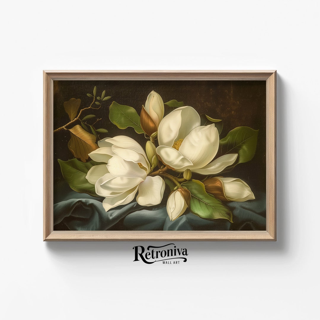 Magnolia Branch Vintage Botanical Still Life Wall Art Decor | Antique ...