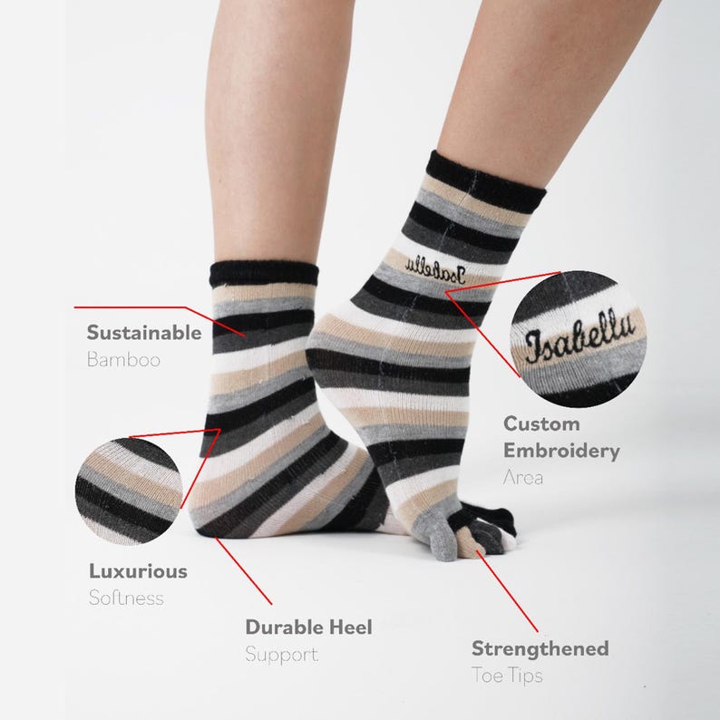 Striped Toe Socks: Custom Name Embroidery, Soft Cotton Blend - Etsy