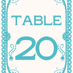 Aqua Mexican Fiesta Table Number Cards 11-20. Digitally Download. - Etsy
