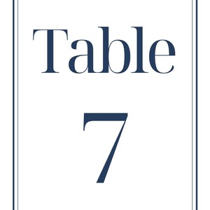 Navy Blue Border Block Table Number Cards 1-10. Digitally Download. - Etsy