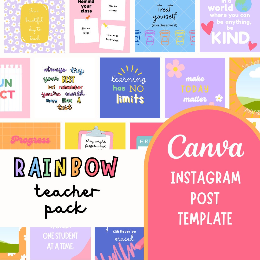 Rainbow Teacher Instagram Post Templates Teacher Social Media Posts ...