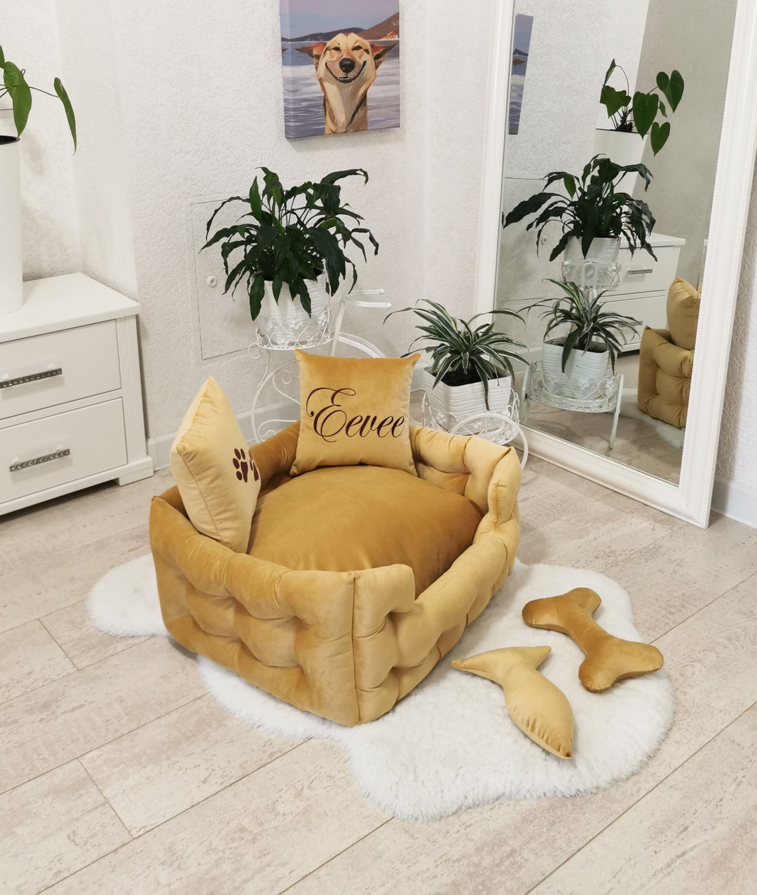 Trendy Yellow Pet Bed for Dog or Cat, Soft Comfortable Furniture for ...