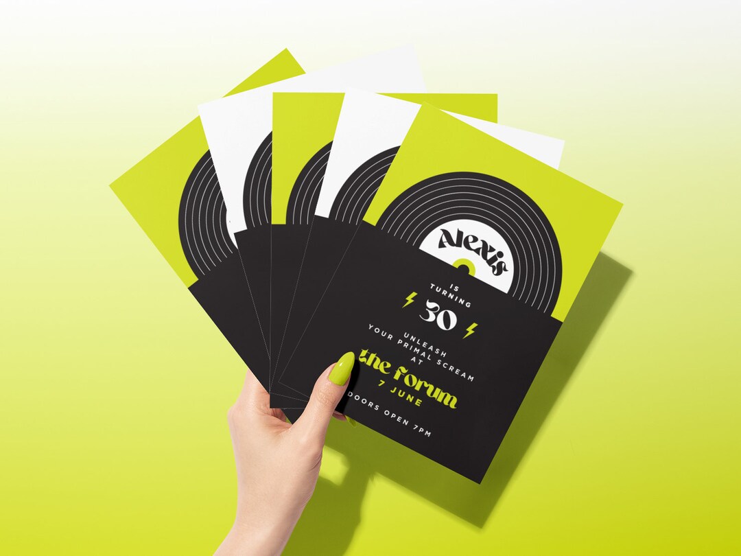 Vinyl Record Party Invitation canva Template - Etsy