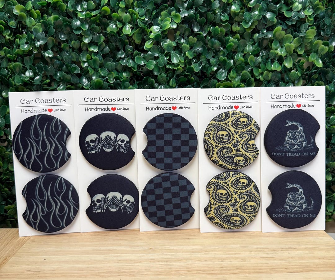 Men's Car Coasters: Skulls, Checkers, Traditional, Panther, Flames ...