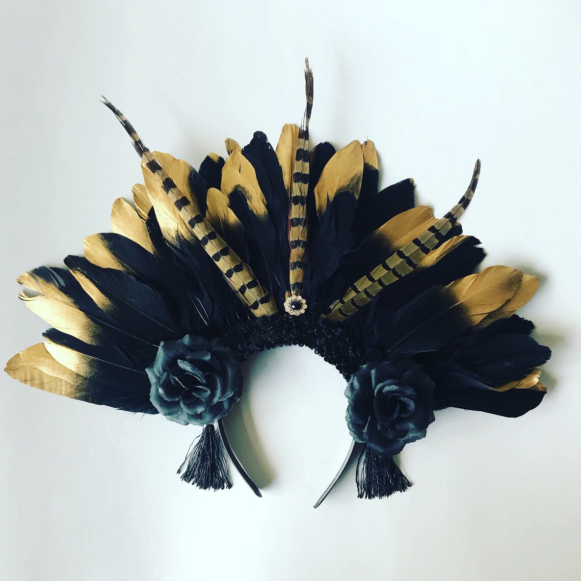 Gothic Black and Gold Feather Crown Festival Head Dress Piece - Etsy UK