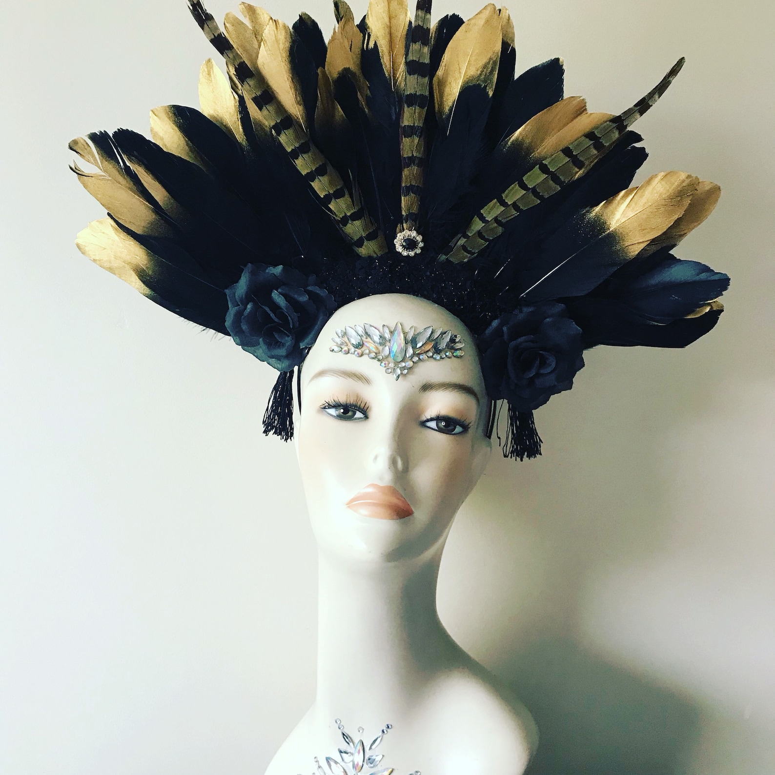 Gothic Black and Gold Feather Crown Festival Head Dress Piece | Etsy