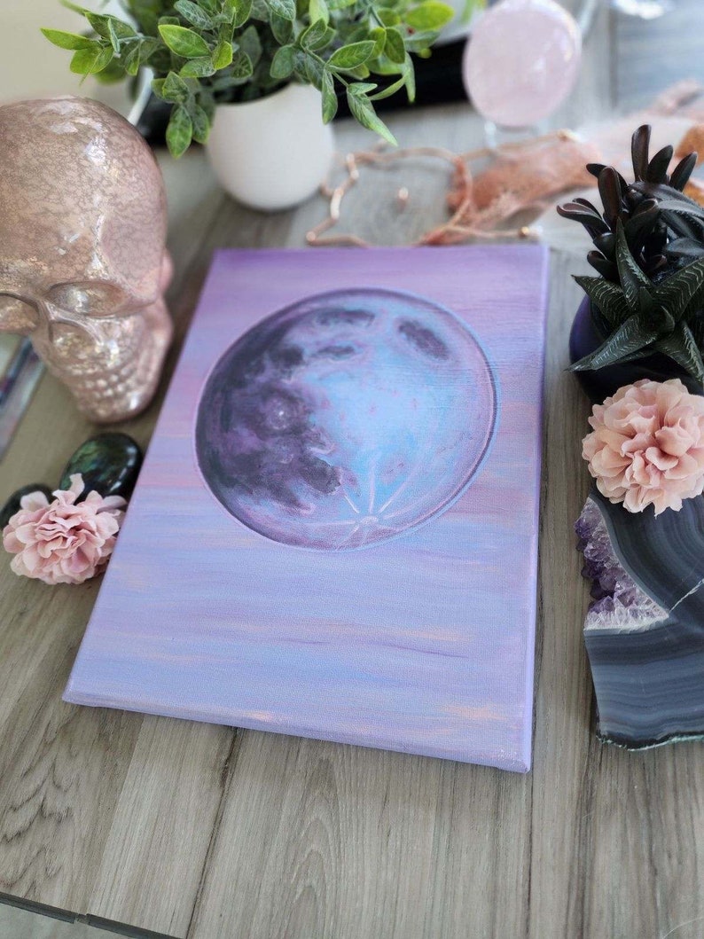 Purple Haze Lunar Baddie - Full Moon Painting 9x12 Acrylic on Canvas ...