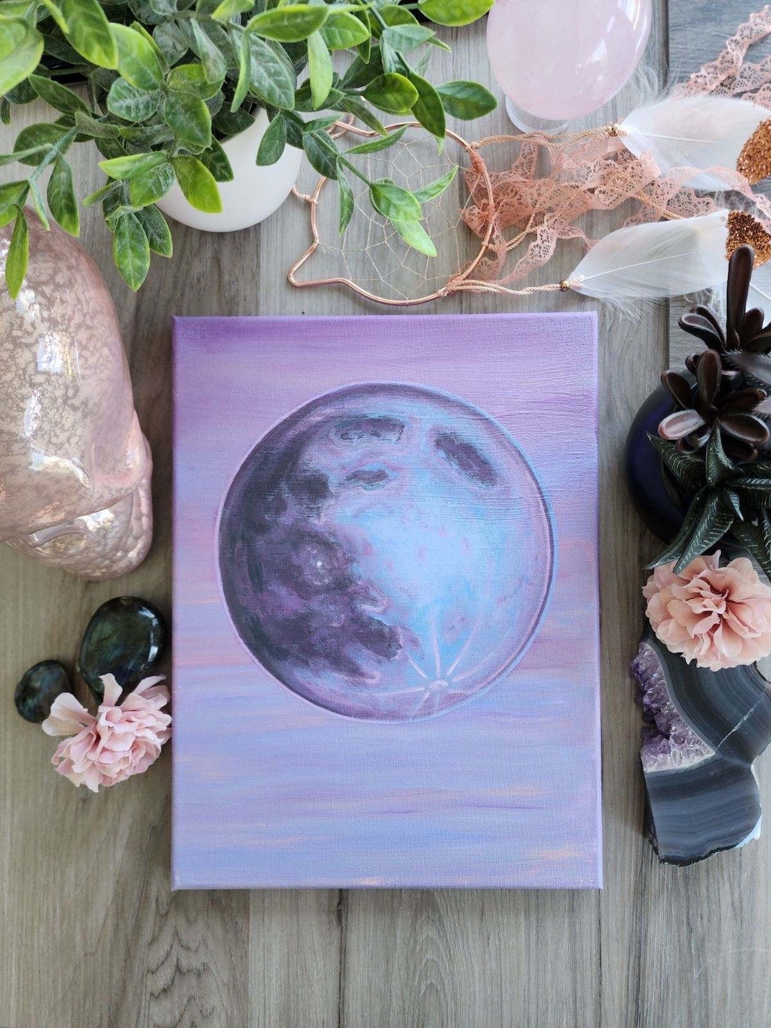 Purple Haze Lunar Baddie - Full Moon Painting 9x12 Acrylic on Canvas ...