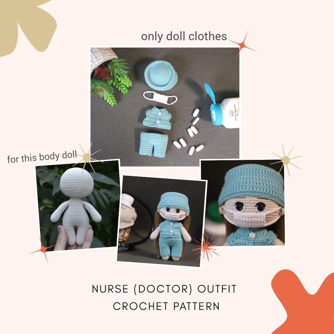 Crochet Pattern Nurse (doctor) Outfit for Doll, Amigurumi Nurse Clothes ...