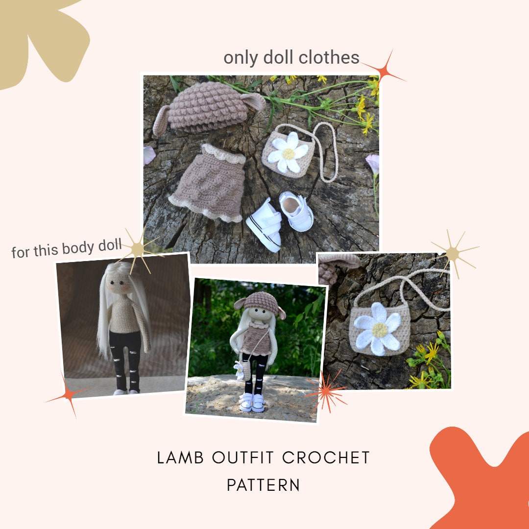 Crochet Pattern Outfit Lamb for a Doll, Doll Clothes Crochet Pattern ...