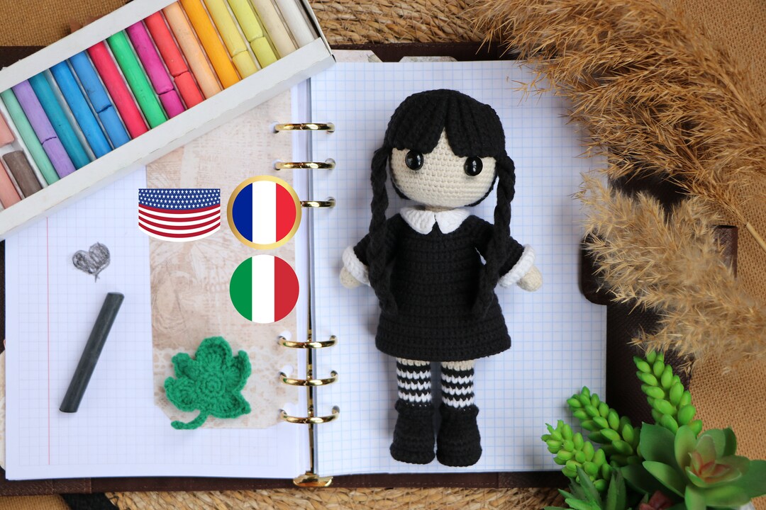 Crochet Wednesday Doll Amigurumi Pattern, Easy Crochet Doll Eng Ital FR ...