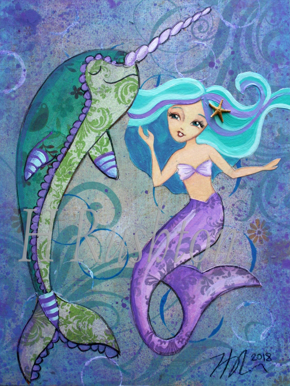 Narwhal Art Mermaid Art Children's Art Narwhal Print | Etsy