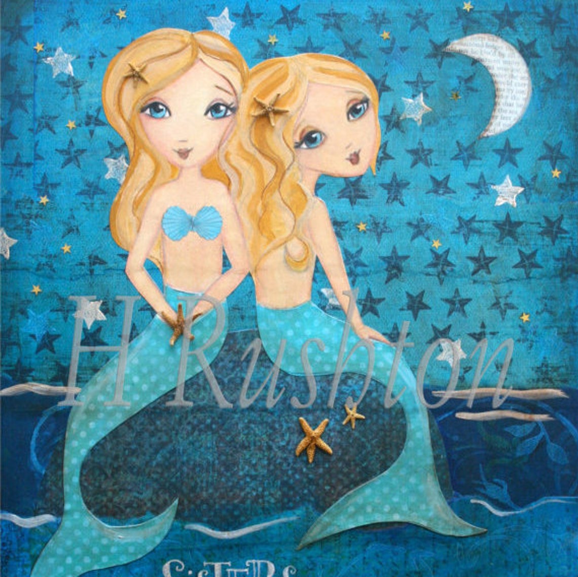 Mermaid Art Mermaid Decor Mixed Media Art Sisters Art Moonlight Sister ...