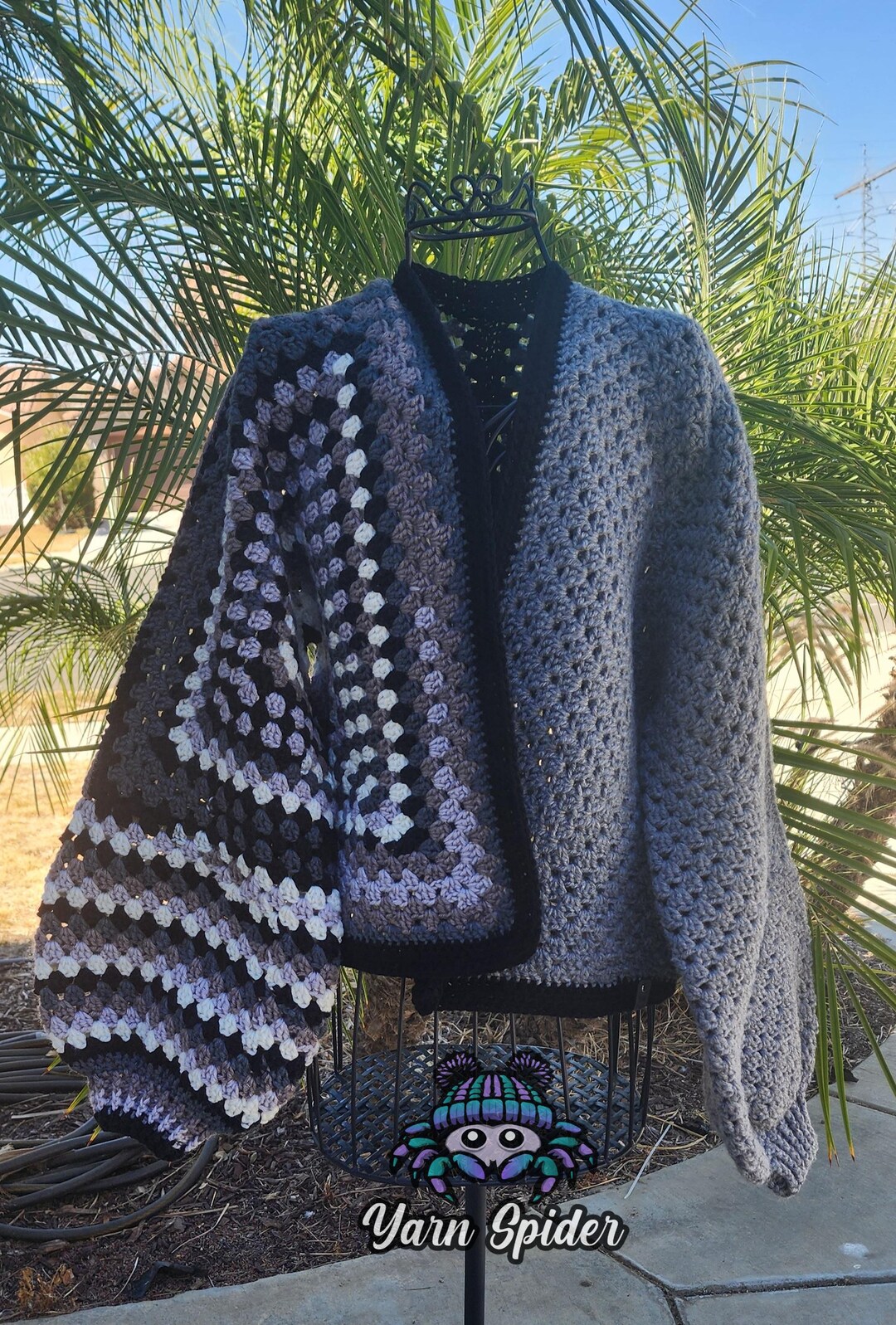 SPLIT HEXI CARDIGAN in Solid Grey/black/variegated. Size L/xl/winter ...