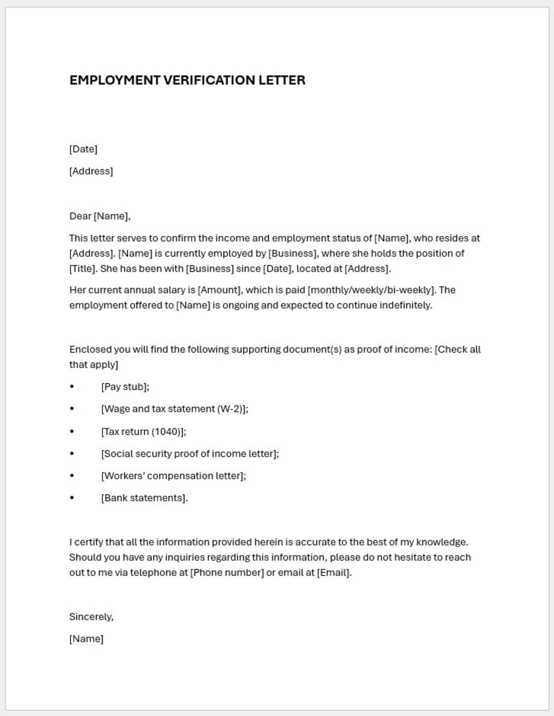 Employment Verification Letter Template, Employment Verification Letter ...